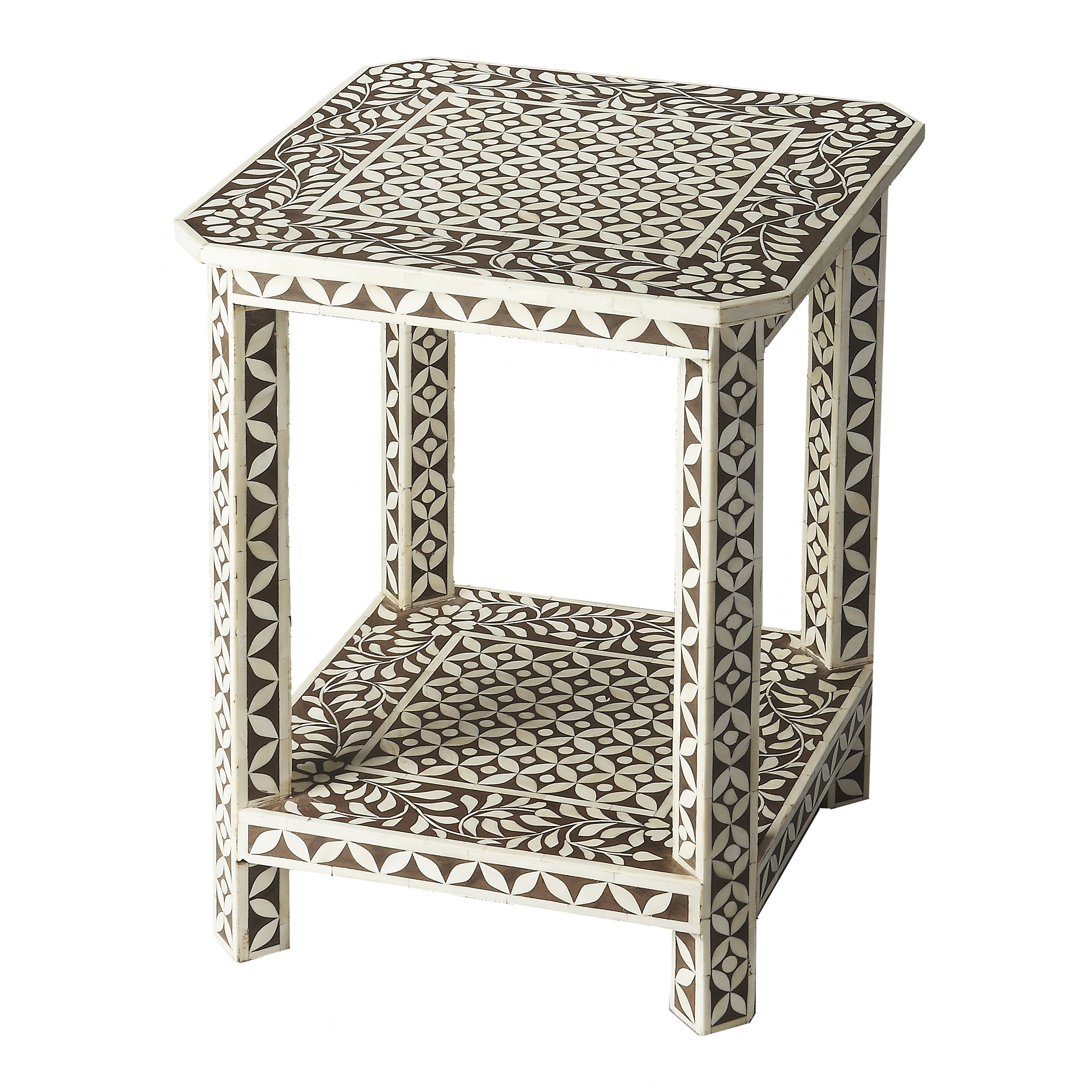 Roman Bone Inlay Side Table, Brown/Ivory | One Kings Lane