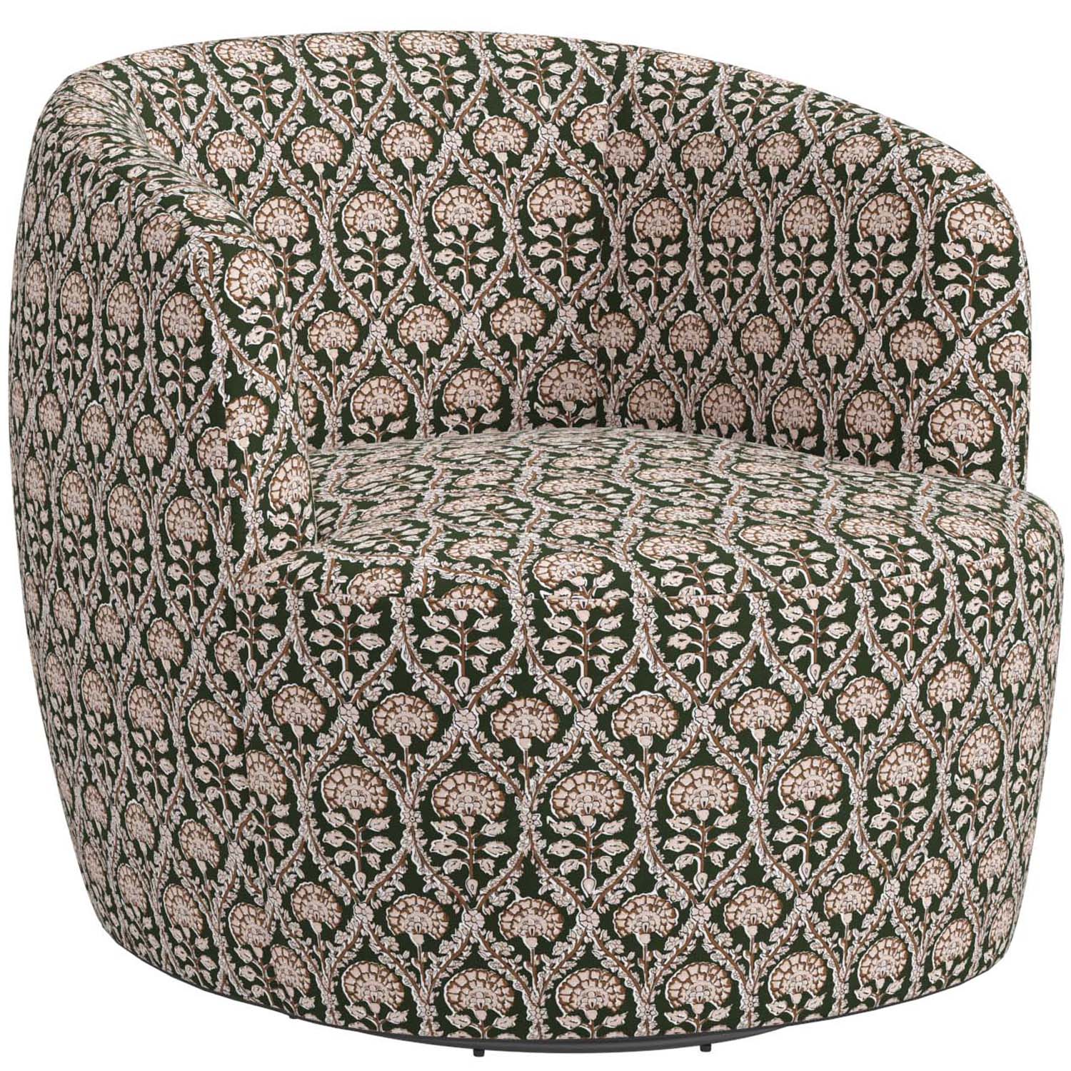 Chester Swivel Chair, Army/Blush Floral Blockprint | One Kings Lane