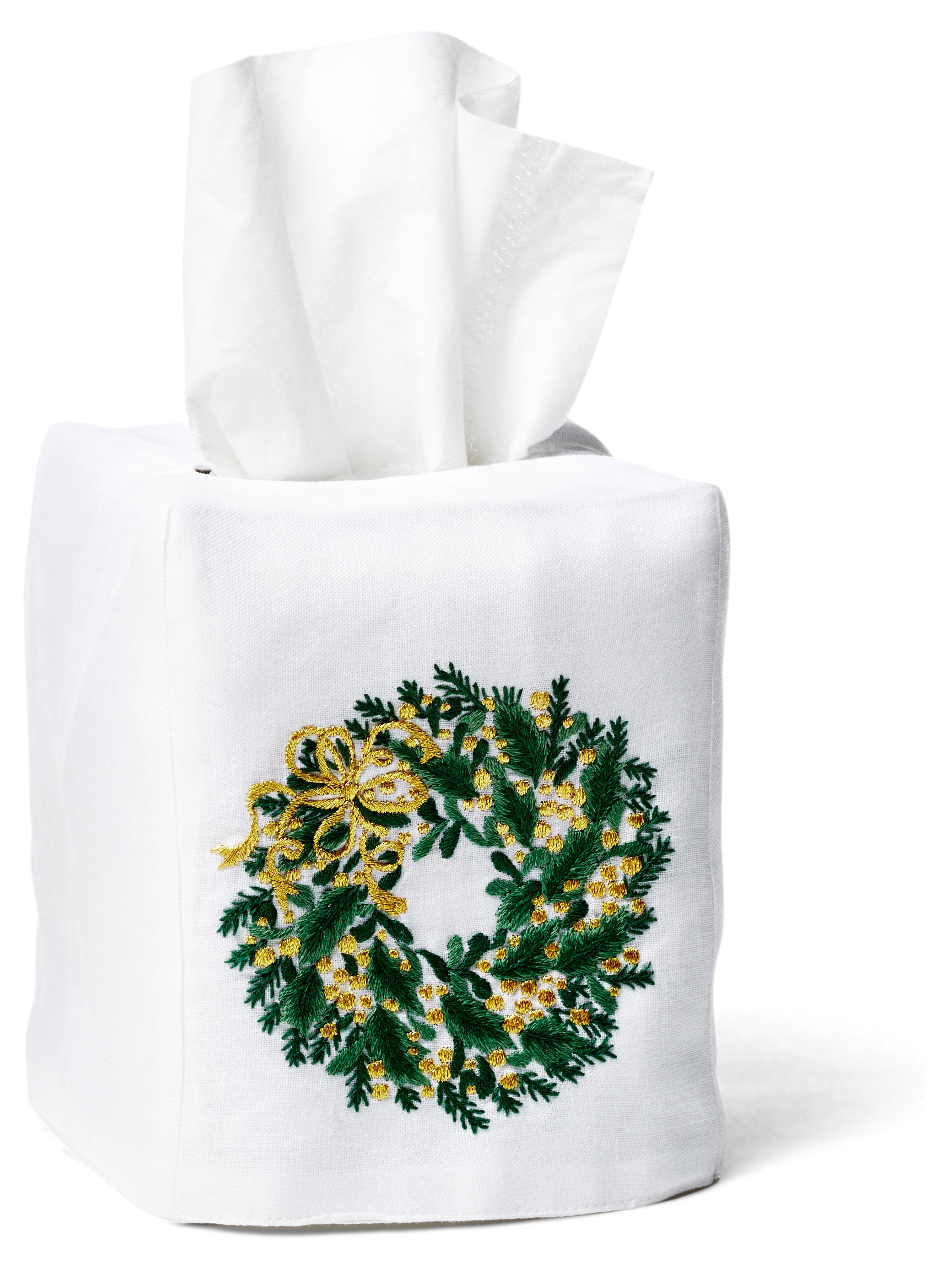 EVERGREEN WREATH LINEN TISSUE BOX | One Kings Lane