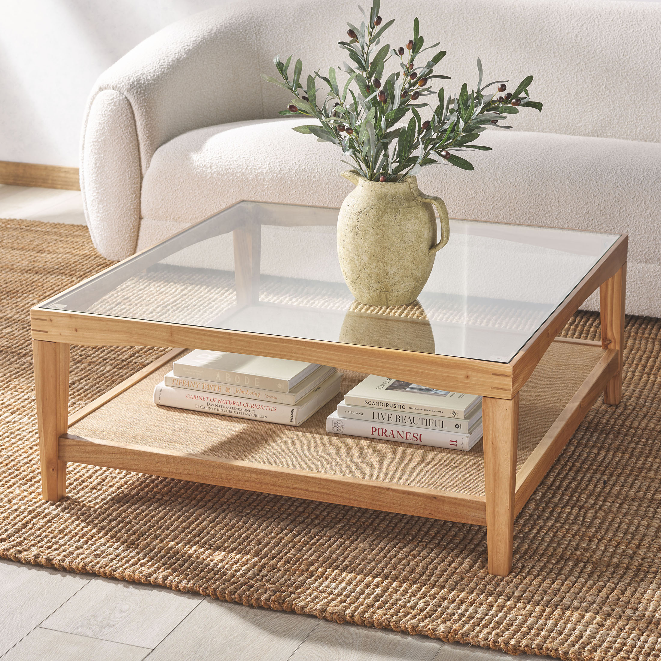 Liore Square Glass Coffee Table Natural One Kings Lane