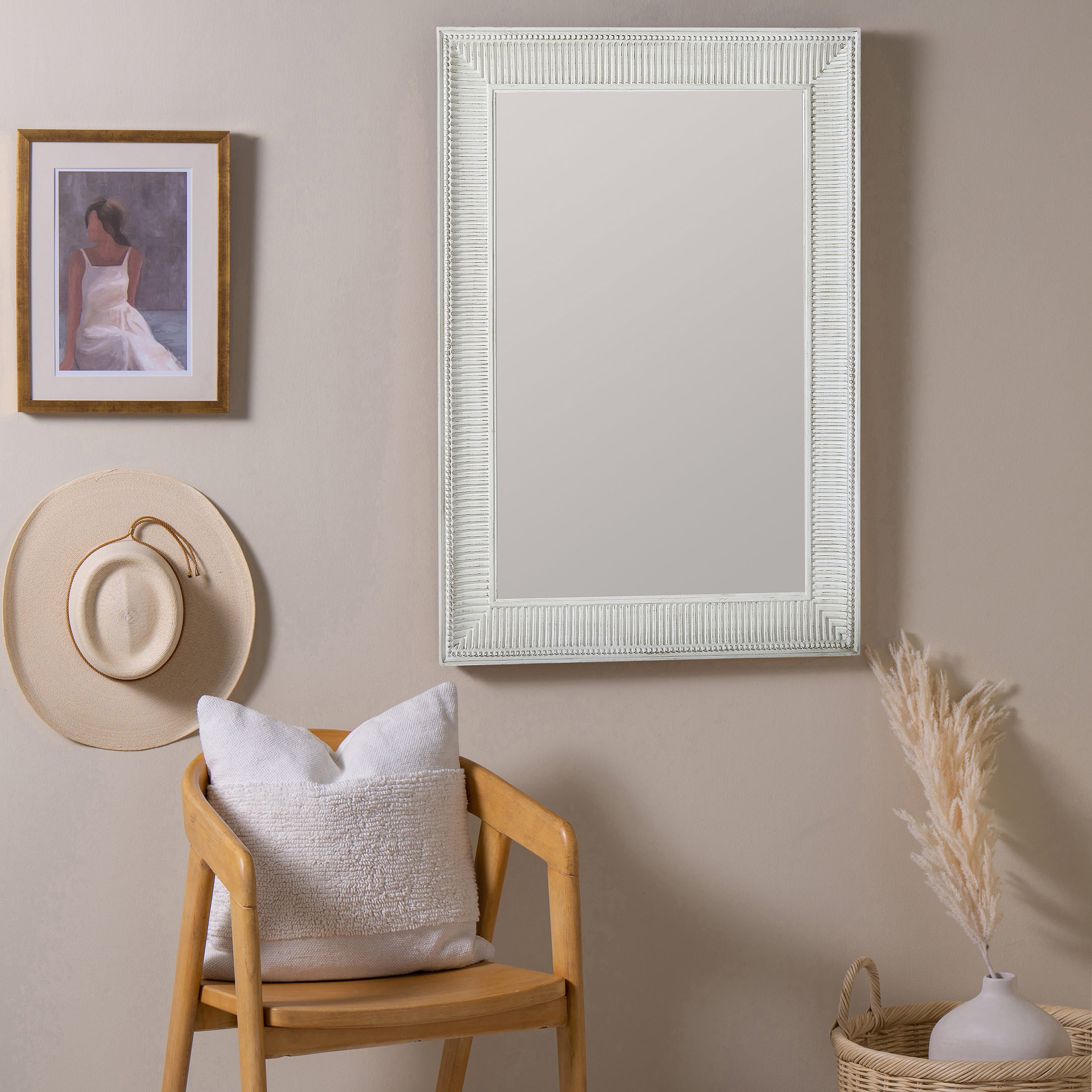 Fiona Fluted Wall Mirror - Distressed White - Caitlin Wilson | — Planner 5D
