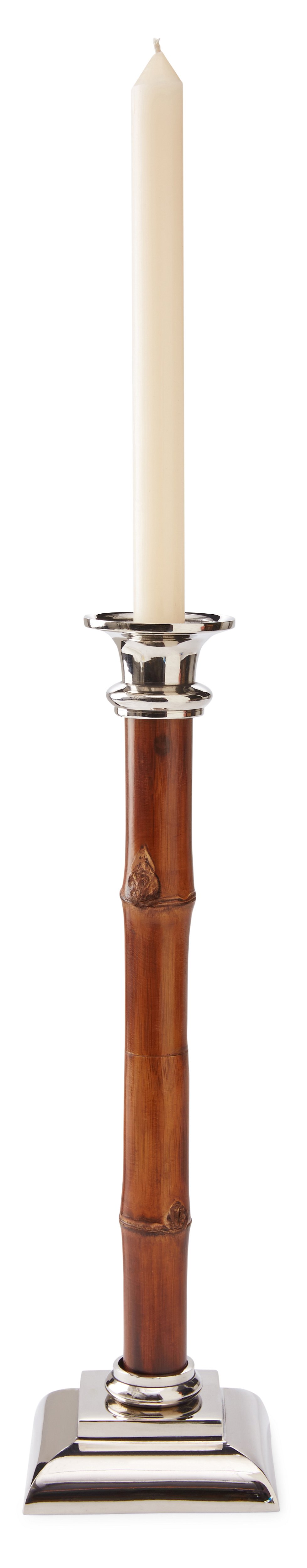 14" Bamboo Candlestick, Brown/Silver | One Kings Lane