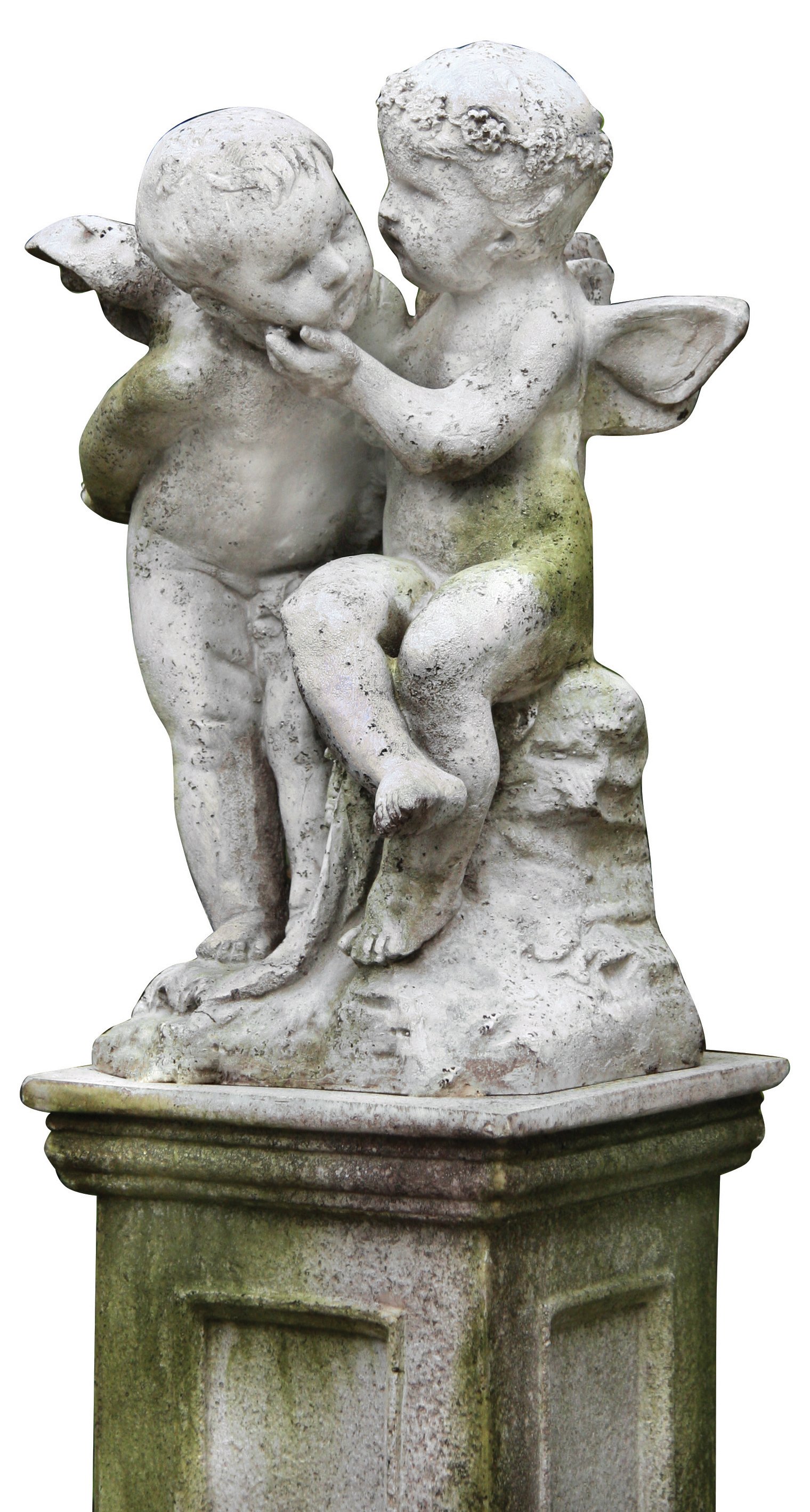 21" Two Cherubs Playing, White Moss | One Kings Lane