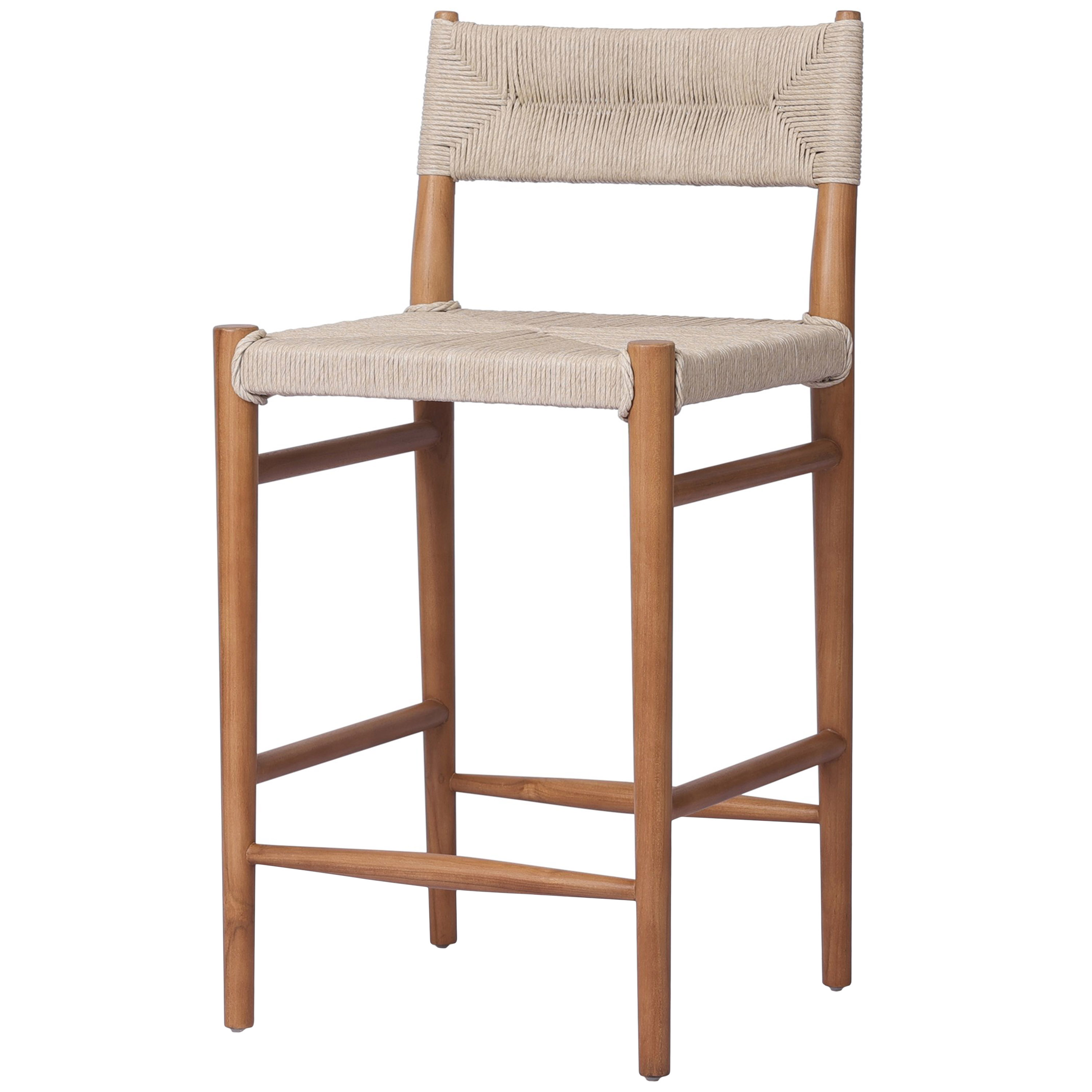 Ellie Outdoor Counter Stool, Natural Teak/Vintage White Wicker | One ...