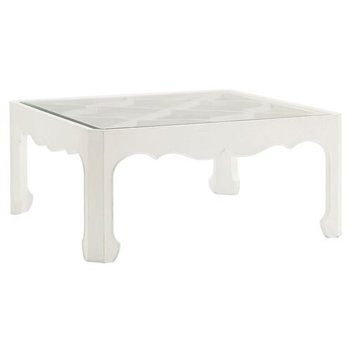 Ivory Key Cassava Cocktail Table with Glass Insert, White | One Kings Lane